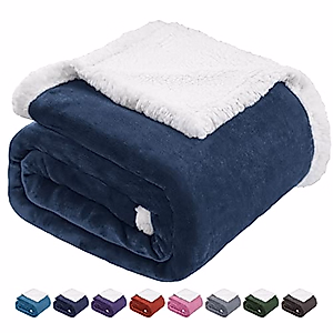 BEAUTEX Sherpa Fleece Throw Blankets, Soft Fluffy Flannel Plush Blanket and Throw, Fuzzy Cozy Blue Cuddle Blankets for Couch Bed Sofa Adults (50" x 60", NavyBlue)