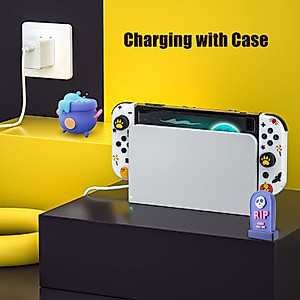 Halloween Decoration Switch OLED Case, Switch OLED Protective Case with TPU Joycon Covers and Glass Screen Protector and Thumb Grip Caps
