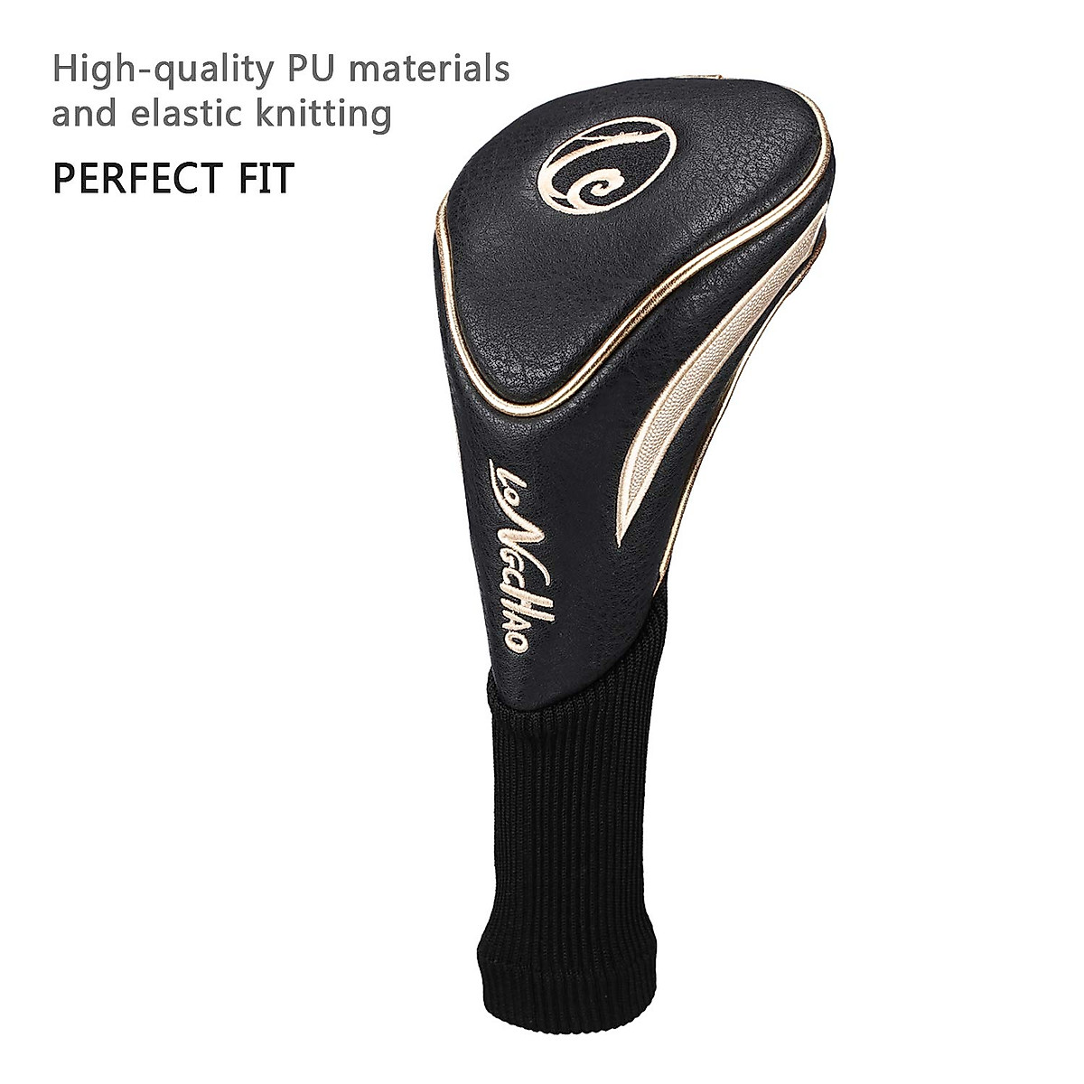 LONGCHAO Golf Head Covers 3pcs Set, Driver Fairway Wood Headcovers, Vintage PU Headcovers for Golf Club (golden-black)