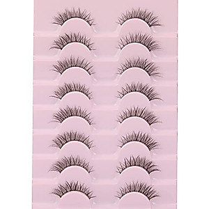 Fake Eyelashes Natural Short Cat Eye Lashes Clear Band Fluffy Wispy False Eyelashes 8 Pairs by Yawamica