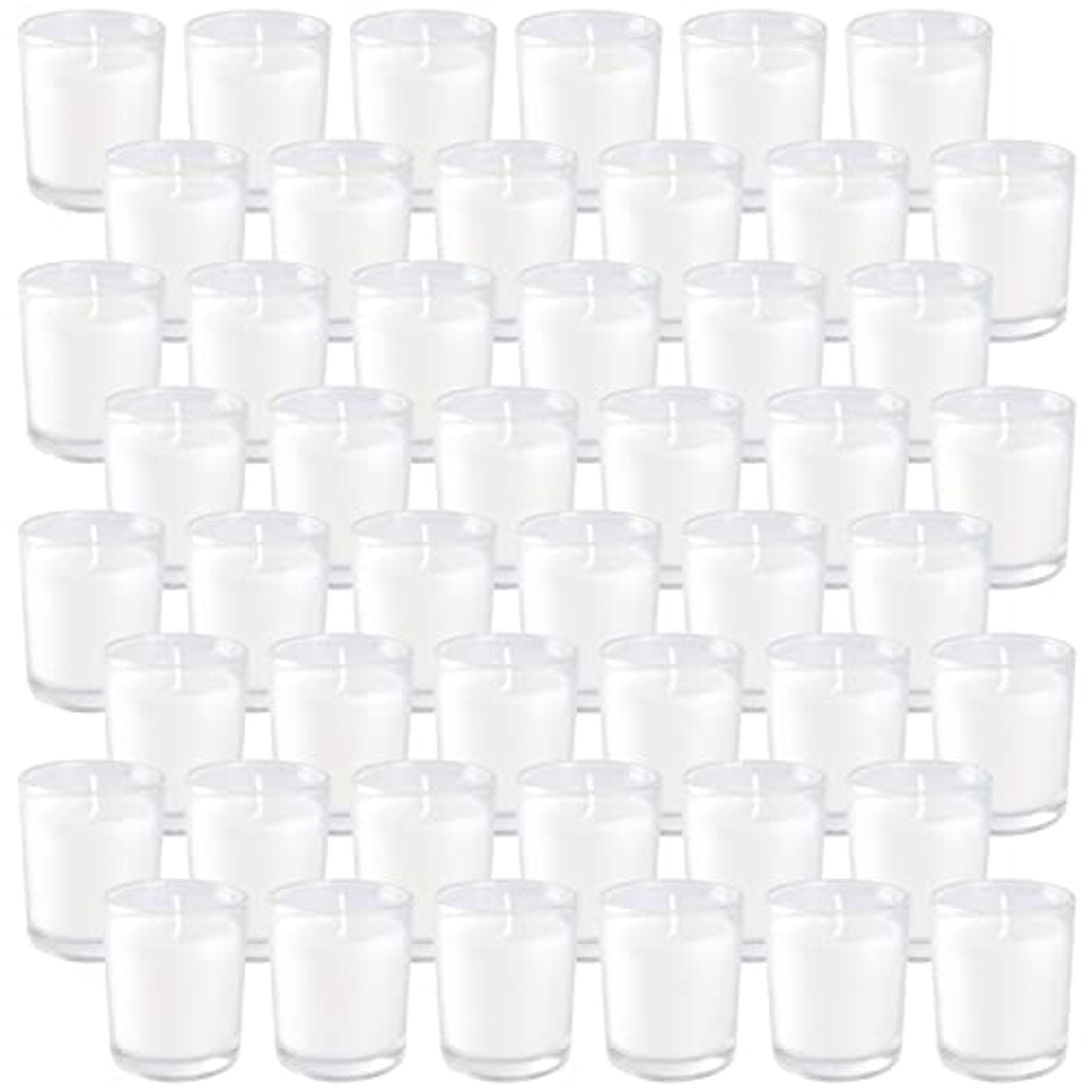 Set of 48 White Votive Candles,Unscented Candles Filled in Clear Glass,Ideal Gift for Weddings,Emergency Lighting,Aromatherapy,Holidays,Meditation,Parties