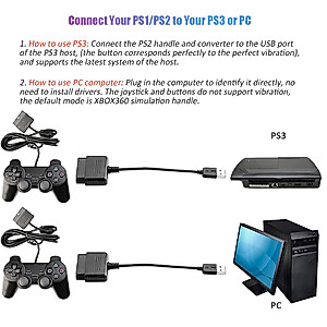 vienon PS2 Controller to USB Adapter Converter, 2 Pack Compatible with PS1/PS2 Controller Gamepad to PS3/PC Controller No Need Driver