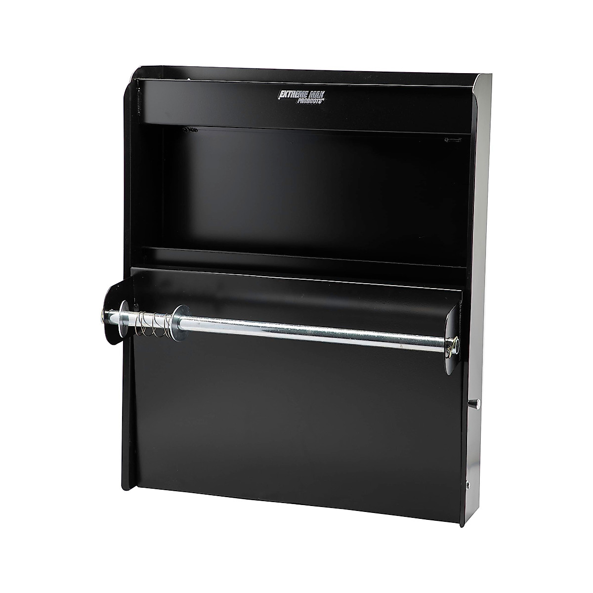 Extreme Max 5001.6037 Aluminum Work Station Storage Cabinet w/Flip-Out Work Tray & Paper Towel Rack Organizer for Enclosed Race Trailer, Shop, Garage, Storage - Black