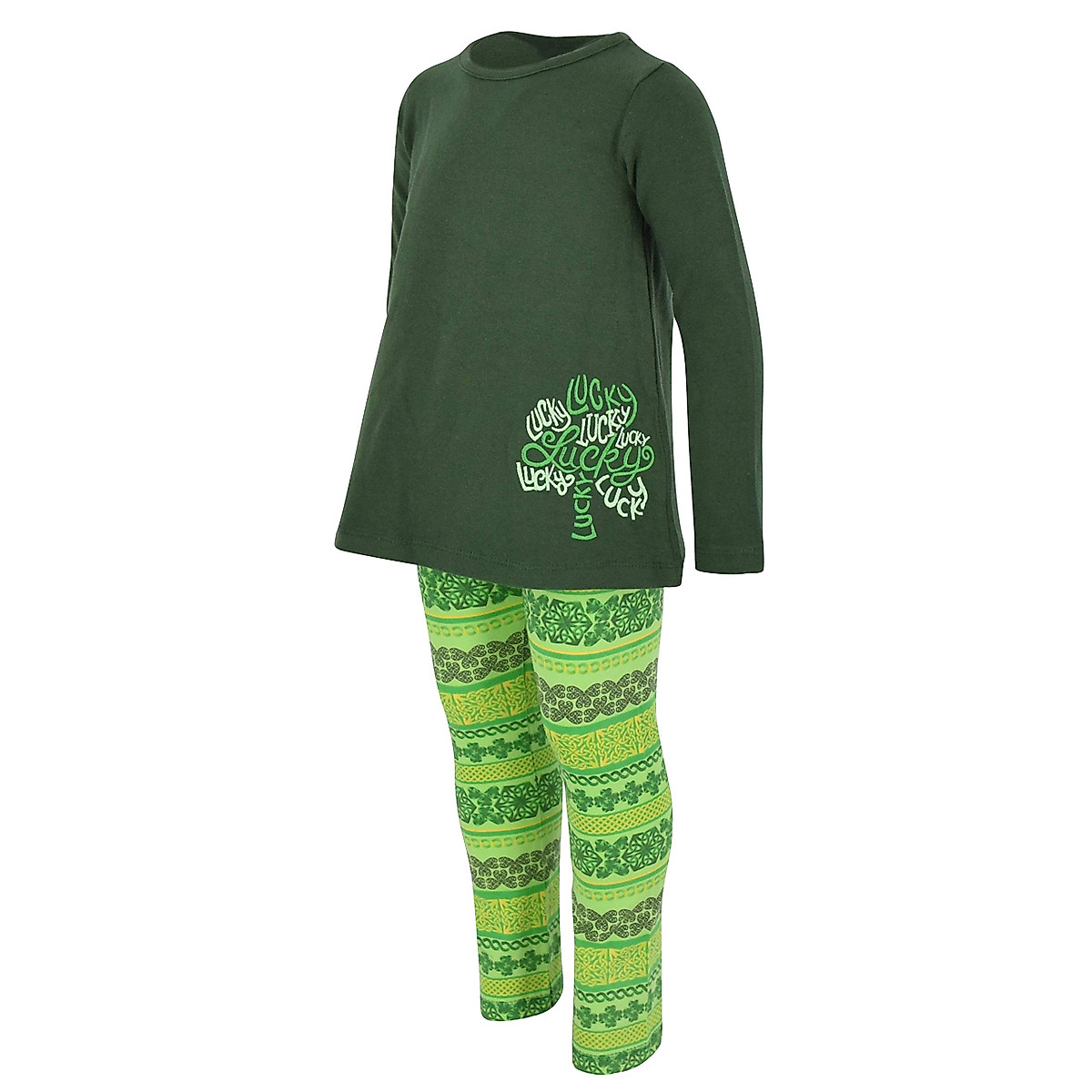 Unique Baby Girls Lucky Clover Embroidery 2 Piece St Patricks Day Outfit (4t)