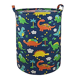 MSJAME Storage Bin,Canvas Collapsible Organizer Basket for Laundry,Large Storage Organizer for Boys Girls Bedroom,Clothes Dinosaur