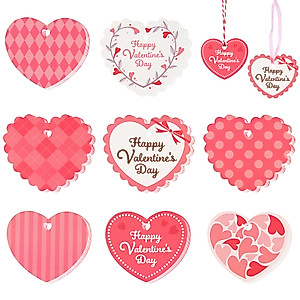Koogel 160 PCS Heart Kraft Paper Tags, Valentine's Tags with Twine Gift Tags with String for Valentine's Day Wedding 8 Styles Romantic Heart-Shaped Tags
