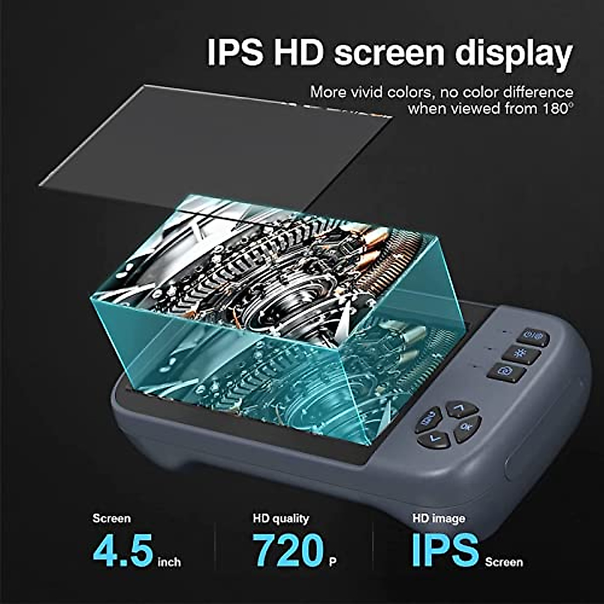 BAIYITONGDA Endoscopio Industrial de Doble lente de alta definición en la Mano, Cámara de endoscopio de tubería de 8 mm con pantalla de 4,5 pulgadas, endoscopio de inspección del Motor,5m