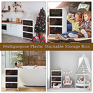 2 Pack Plastic Storage Bins Stackable Storage Bins with Wheels White 3 Tier Storage Containers Organizer Collapsible Storage Bins Cart Storage Box Totes for Toys Snacks Books