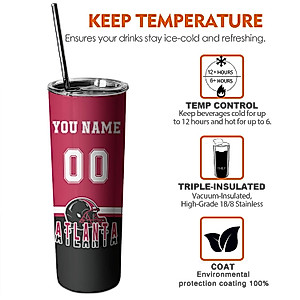 20oz Football City Customs stainless steel Insulated tumbler with Lid and Straws, Personalized football gifts for fans, Travel Cup Adds Your Name and Number