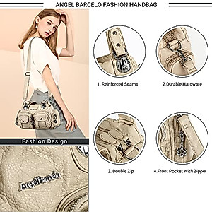 Angelkiss Small Hobo Bag for Women Soft Washed Vegan Leather Multi-pocket Shoulder Handbags and Purses Satchel Purse Roomy and Fashion