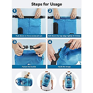 HEETA Waterproof Dry Bag for Women Men, Roll Top Lightweight Dry Storage Bag Backpack with Phone Case for Travel, Swimming, Boating, Kayaking, Camping and Beach, Transparent Blue 5L