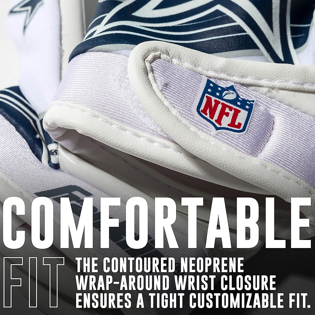 Franklin Sports Dallas Cowboys Youth NFL Football Receiver Gloves - Receiver Gloves For Kids - NFL Team Logos and Silicone Palm - Youth S/XS Pair