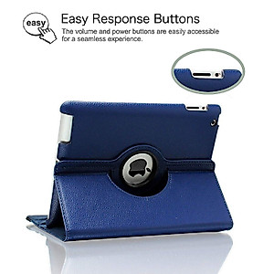 Newraturner Case for iPad 2/3/4 Case - 360 Degree Rotating Stand Smart Case Protective Cover with Auto Wake Up/Sleep Feature for Apple iPad 4, iPad 3 & iPad 2(Navy)
