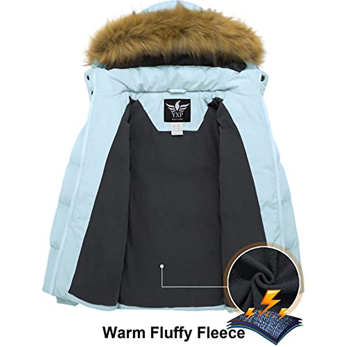 YXP Girl's Puffer Jackets Warm Fleece Lined Winter Coats with Detachable Hood (Skyblue,8)
