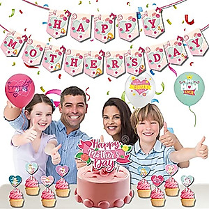 Meetall 41pcs Mother’s Day Decoration Set Happy Mother’s Day Banner Best Mum Ever Mum I Love You Balloons and Cake Toppers Creative Gift and Idea All in Party Supplies.