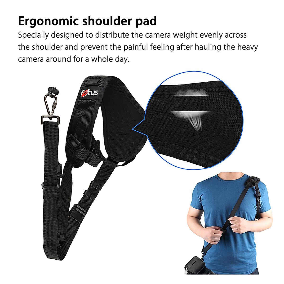 Fotasy Ergonomic Design Camera Sling Strap, Adjustable Camera Neck Strap, w/Quick Release and Safety Tether, Compatible with Canon Fujifilm Nikon Olympus Panasonic Pentax Sony Cameras