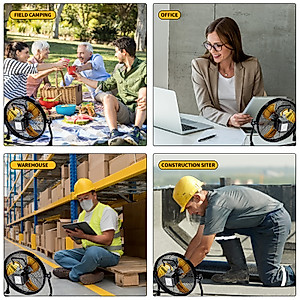 lcocove Battery Operated Solar Fan, Home or Outdoor Portable Fan, Battery Can Running 5-24 Hours, Design For Camping，Hurricane Fan,with USB Output For Emergency Situation Without Electric(black)