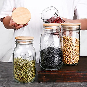 Mason Jar Lids - Reusable canning lids Bamboo mason jar Lids, Food Grade Material Silicone Sealing, 100% Fit & Airtight for Regular Mouth Mason Jars (6PCS Regular Lids, Bamboo)