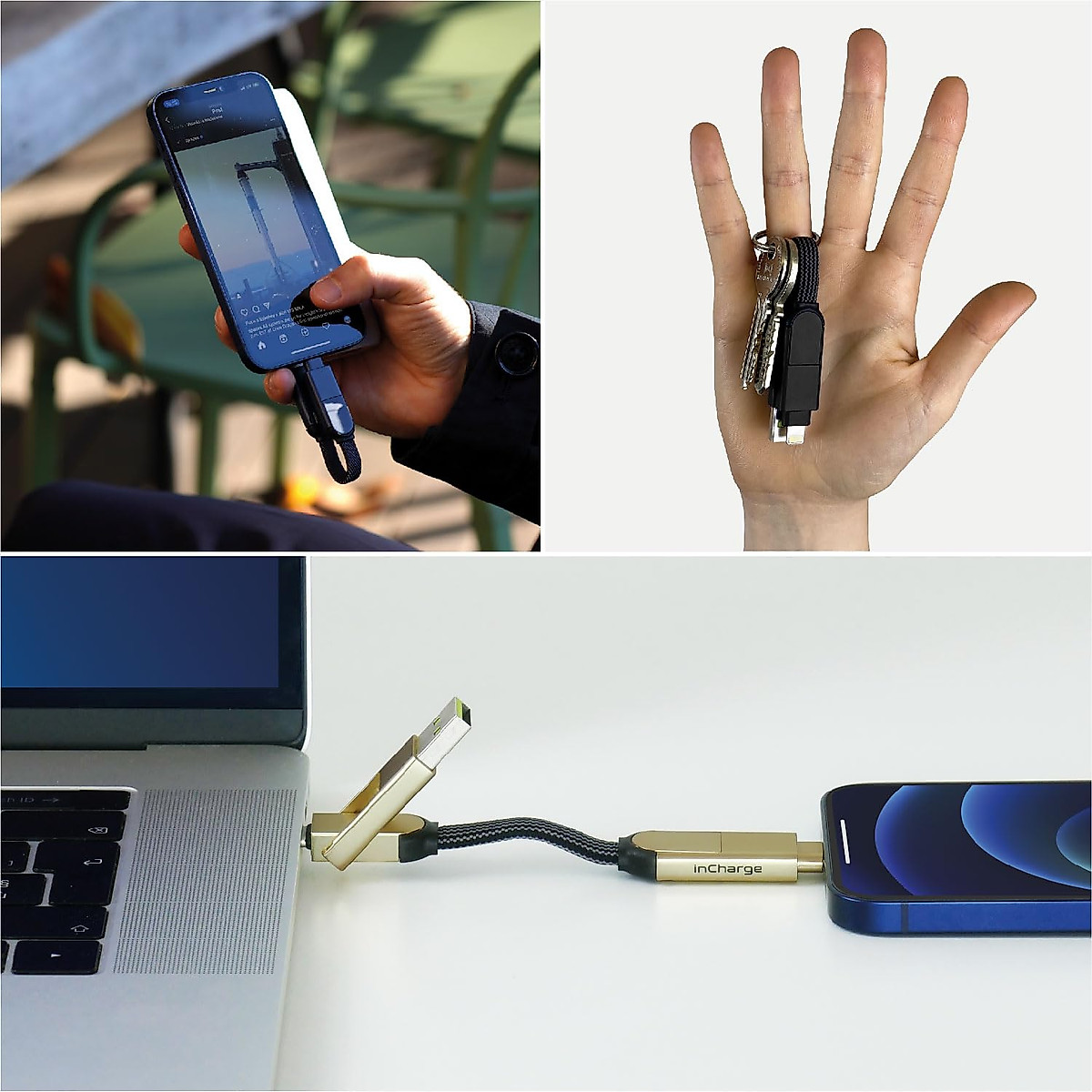 Rolling Square, inCharge X, Multi Charging Cable, Portable Keychain 6-in-1 with 100W Ultra-Fast Charging Power, Sapphire Blue, Multi Charger