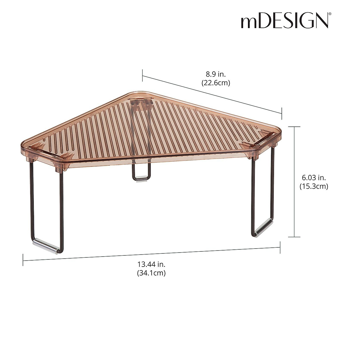 mDesign Plastic/Steel Corner Stackable Rack, Storage Organizer Shelf for Bathroom, Vanity, Countertop, Sink, Cabinet, Holds Makeup, Shower Accessories, Ligne Collection - 2 Pack - Bronze/Amber