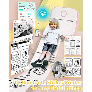 Phomemo Sticker Printer- Print Pods Mini Sticker Printer Maker T02, Bluetooth Thermal Pocket Printer for Study Notes, Stickers, Photos, DIY Printing, Pink