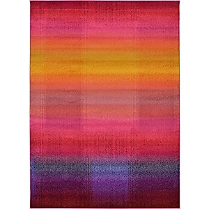Unique Loom Estrella Collection, Gradient, Sunset, Abstract, Bright Colors Area Rug, 7 x 10 ft, Pink/Gold