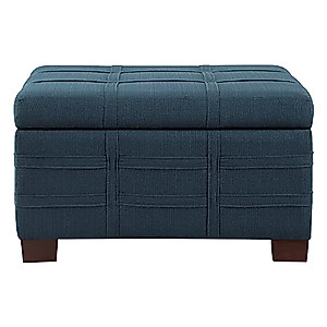 OSP Home Furnishings Detour Strap Square Storage Ottoman with Tray and Solid Wood Legs, Azure Fabric