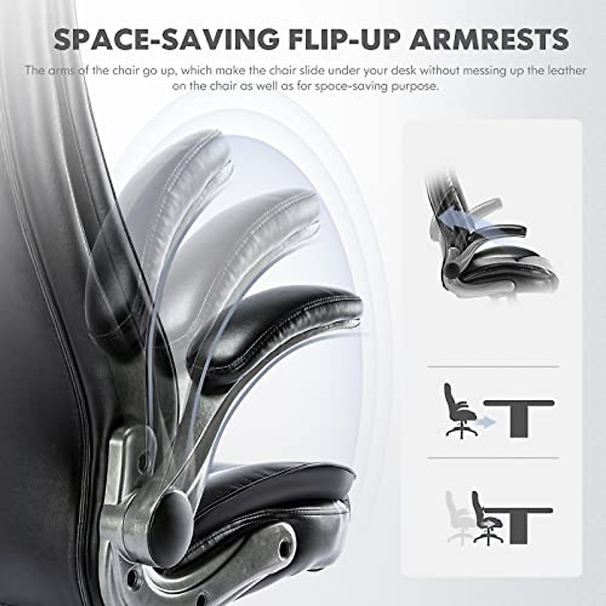 COLAMY High Back Office Chair-Executive Computer Office Chair with Flip-up Arms Adjustable Height Swivel Chair, Thick Padded Leather for Comfort and Ergonomic Design for Lumbar Support (300lbs, Black)