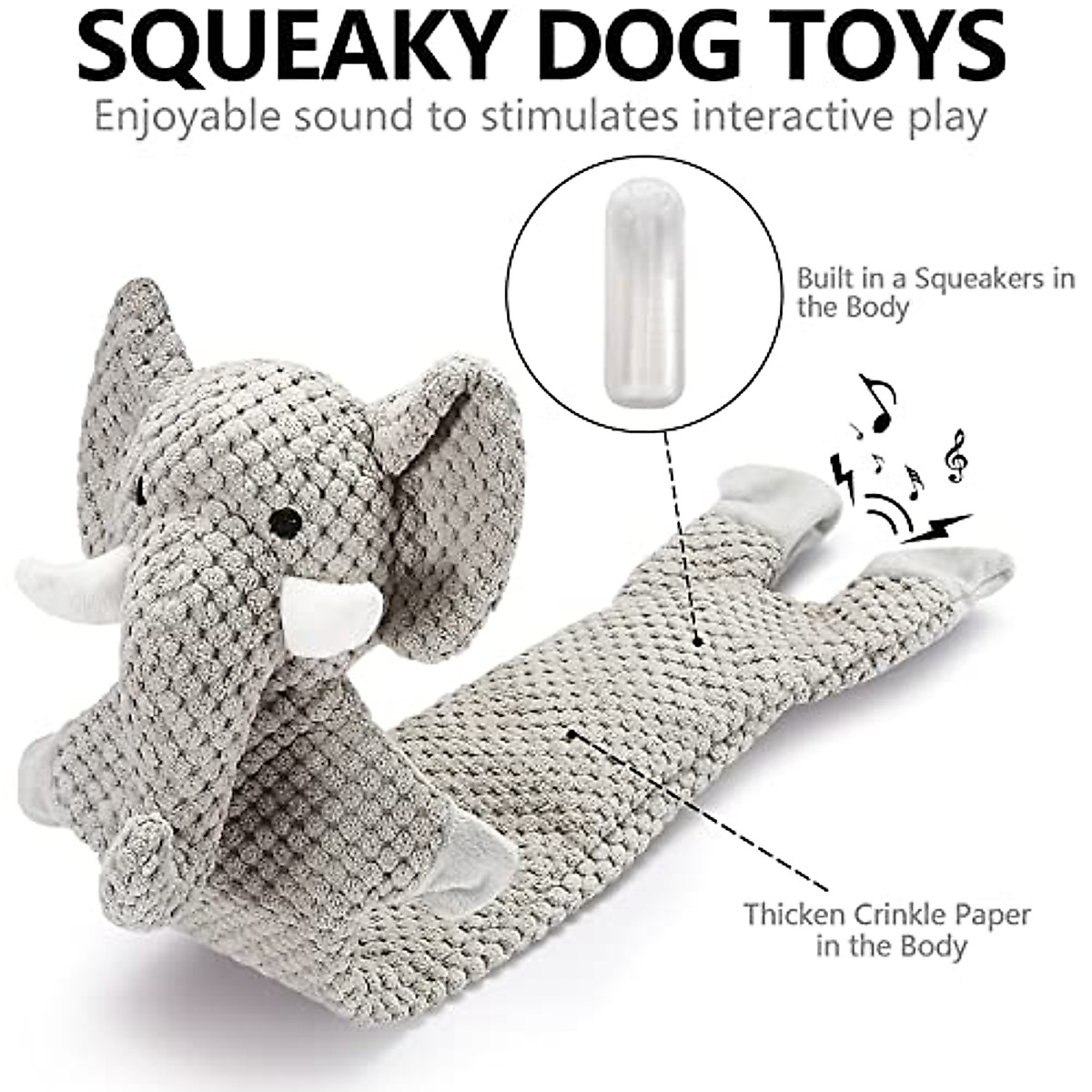 Malier Dog Toys, 22'' Squeaky Dog Toys Plush Elephant Dog Toy for Small Medium Dogs, Durable Interactive Dog Chew Toys Puppy Toys