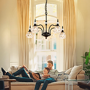 WJShome 5-Light Vintage Black Crystal Chandeliers for Dining Room,Antique Victorian Chandelier,Modern Farmhouse Hanging Pendant Light Fixtures,for Living Room Bedroom Kitchen Island Foyer Entryway