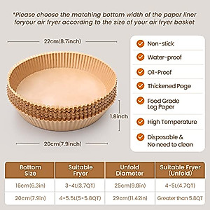 Air Fryer Disposable Paper Liner, 100 Pcs Liners for Air Fryer, Non-stick Parchment Paper for Frying, Baking, Cooking, Roasting and Microwave - Unbleached, Oil-proof, 7.9-inch