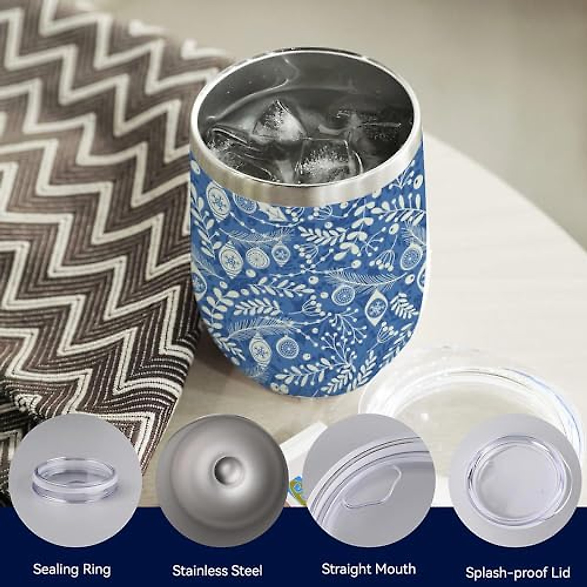 silichee 12 Oz Stainless Steel Coffee Travel Mug with Lid Christmas Pattern Greeting Cards Wrapping Papers Insulated Tumblers Vacuum Coffee Mugs for Hot and Cold Wine,Drinks,Coffee