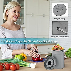 NOVTEKE Compost Bucket for Kitchen Countertop - 1.0 Gallon Kitchen Coffee Grounds Compost Bin Countertop with Liner Bucket and Charcoal Filter Lid, Compost Pail Container