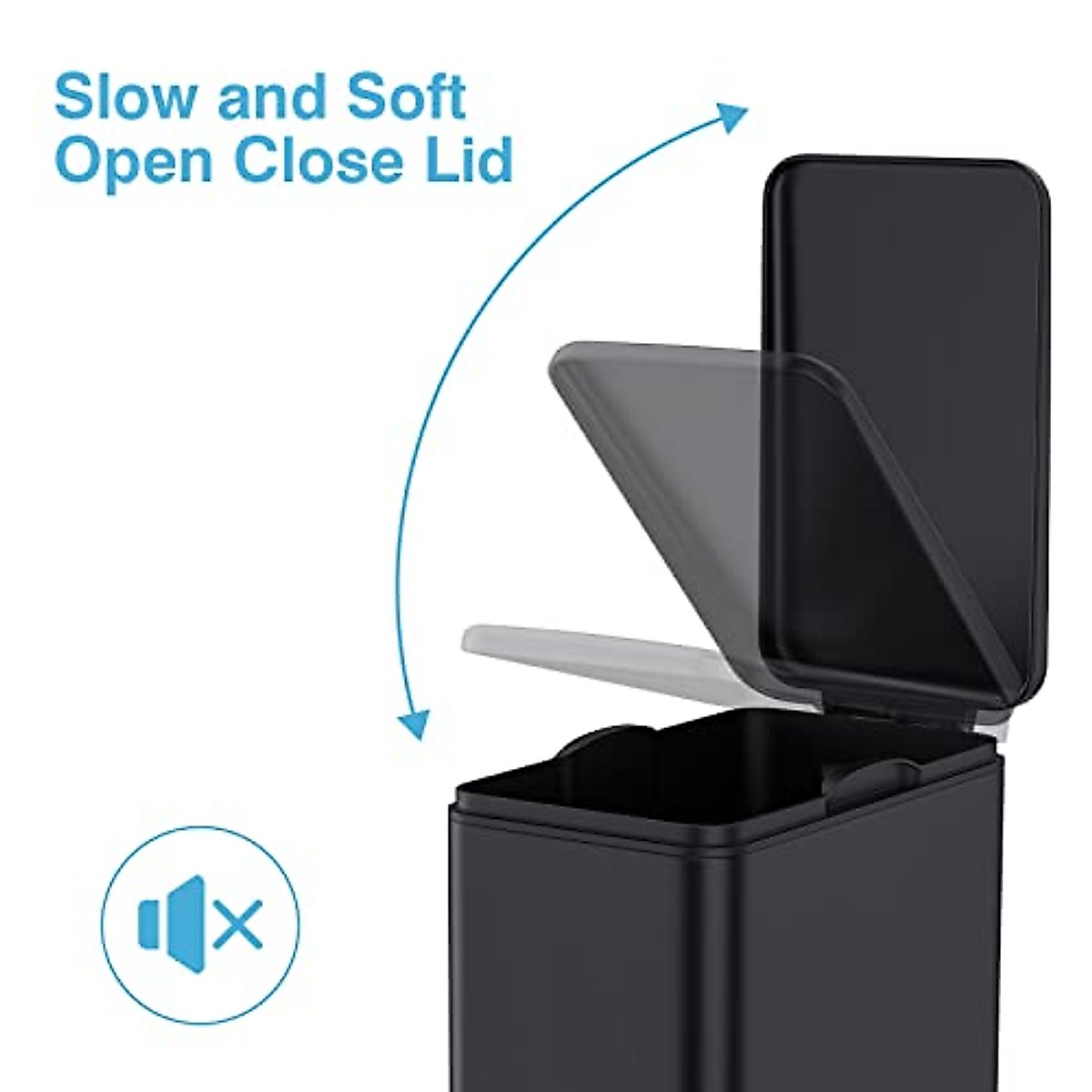 BETHEBEST 2.6 Gallon Small Trash Can with Removable Wastebasket,Step Trash Can with Soft Close Lid, Rectangular Trash Bin for Bathroom,Bedroom,Office (Black)