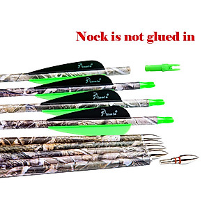 Pinals Archery 28" 30" 300 340 350 400 Spine Carbon Hunting Arrows for Compound Recurve Bow Practice Target 30 Inch Camo Arrow Shaft Pack of 12PCS Green 340