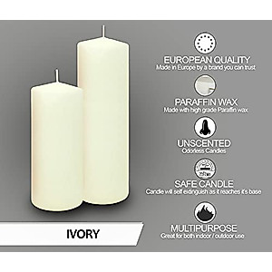 Hyoola Ivor Pillar Candles 2x8 Inch - 4 Pack Unscented Pillar Candles - European Made