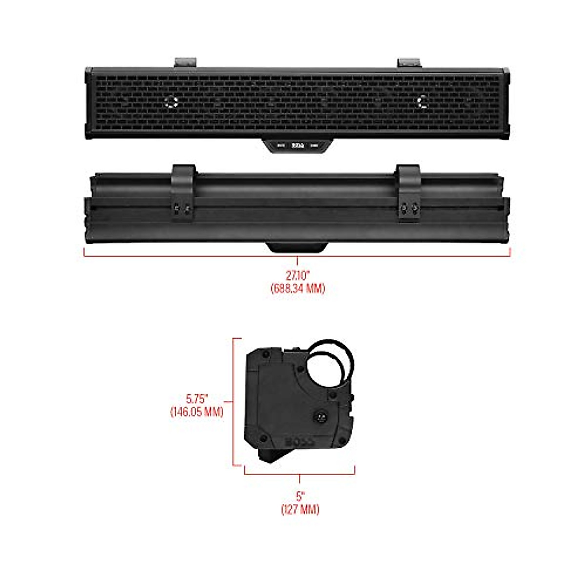 BOSS Audio Systems BRRC27 27 Inch ATV UTV Sound Bar - IPX5 Weatherproof, 3 Inch Speakers, 1 Inch Tweeters, Built-in Amplifier, Bluetooth&Dome Lights, Easy Installation for 12 Volt Vehicles
