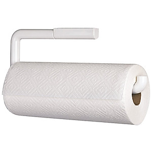 iDesign Plastic Wall Mounted Metal Paper Towel Holder, Roll Organizer for Kitchen, Bathroom, Craft Room, 13" x 5" - White