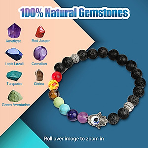 2 Pieces Evil Eye Bracelet Hand of Fatima Bracelet 7 Chakras Bracelet Evil Eye Stretch Beaded Bracelet Hamsa Hand Gemstone Bracelet Good Luck Protection Crystals Healing Stones Bracelet for Women