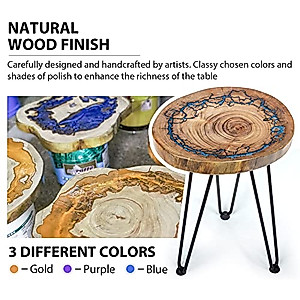 BTEOBFY Natural Wood Side Table with Epoxy Finish - Live Edge Design and Hairpin Legs - Perfect for Living Room as Coffee Table or End Table - 20 Inches Tall