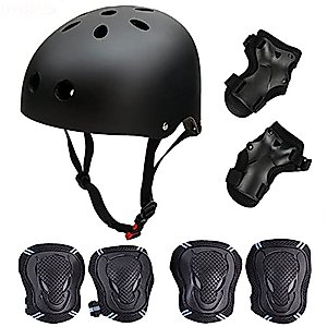 Skateboard/Skate Protection Pads Set with Helmet-SymbolLife Helmet with 6pcs Elbow Knee Wrist Pads for Kids Youths BMX/Cycling/Rollerblading for Head M (20.5-22.4 inch) Black