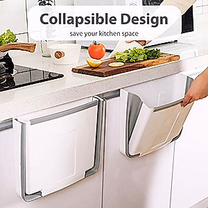 AYADA Kitchen Folding Trash Can, Widened Hanging Collapsible Garbage Can Door Mount Over Cabinet Door Drawer Counter Foldable Plastic Hook Waste Bin Basket with Garbage Bag RV 2.9 Gal