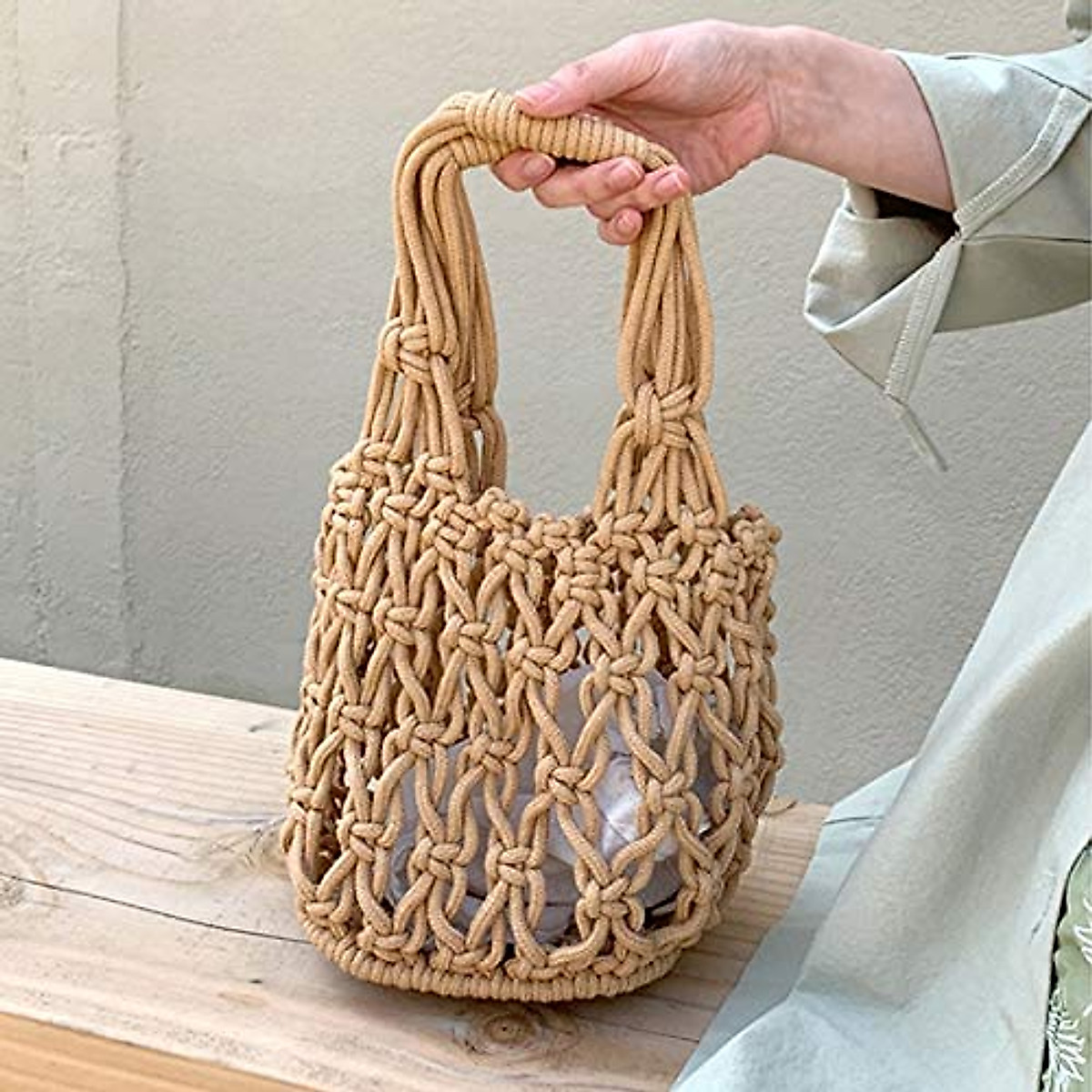Nice Pies New Straw Bag Cotton Thread Woven Bag Portable Net Bag Casual Bucket Handbag Summer Beach Purse for Women/Girls