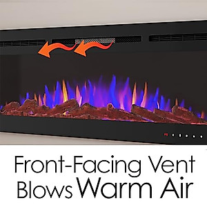 Electric Fireplace - 72 Inch LED Wall or Recessed Fireplace Heater with Front Vent,10 Ember Colors, Touchscreen, and Remote by Northwest (Black)