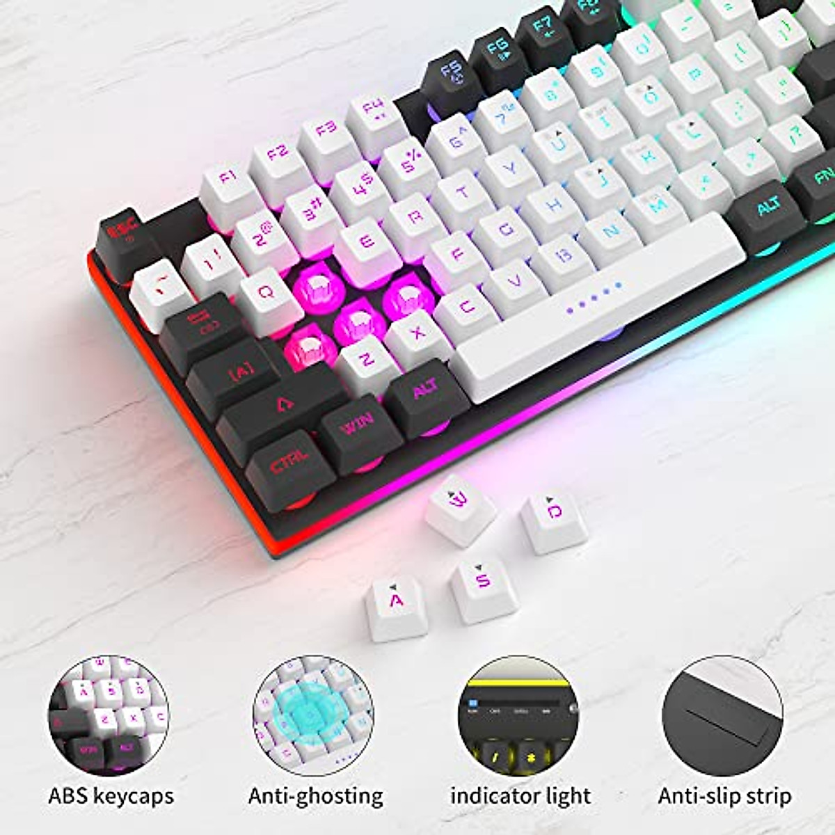 MageGee Gaming Keyboard and Mouse Combo, True RGB Backlit Membrane Office Keyboard, 104 Keys Metal Panel USB Quiet Wired Keyboard for Windows Laptop PC - White/Black