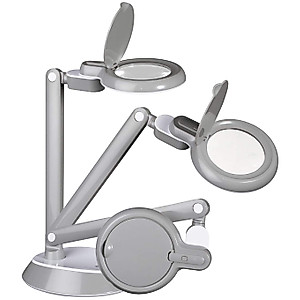 OttLite LED Space Saving Magnifier Desk Lamp – Optical Grade Magnification, Adjustable Arm, Pivoting Head, Portable to Travel, for Crafting & Needlework