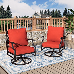 MIXPATIO Swivel Patio Chairs Set of 2, High Back Outdoor Swivel Patio Metal Chairs with 5.75" Thick Cushions for Bistro Balcony Porch Deck and Yard, Red