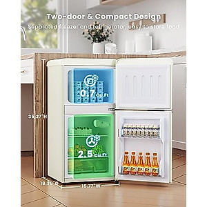 Bodare Retro Mini Fridge with Freezer: 3.2 Cu.Ft Mini Refrigerator with 2 Doors - Small Refrigerator Energy-Saving Compact Refrigerator - Small Fridge for Bedroom Dorm Office Apartment (White)