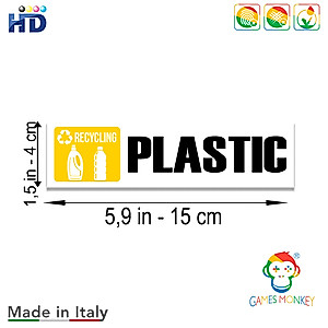 GamesMonkey® - Stickers Recycle for Trash Waste Bins Garbage Plastic Cans Compost Glass Metal Paper - Pack of 6 Adhesive - Vinyl Waterproof Washable Illustrated (5,9 in x 1,5 in - 15 cm x 4 cm, V1)