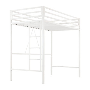 MUTICOR Loft Bed Frame for Juniors&Adults, Metal Loft Bed Twin Size with Safety Guardrail&Removable Ladder, Space-Saving, Noise Free, Cream White